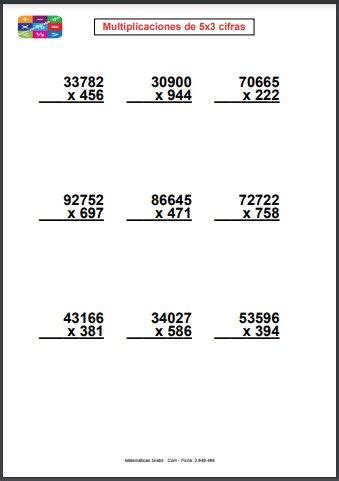 Multiplicaciones de tres cifras Matemáticas Gratis Problemas de