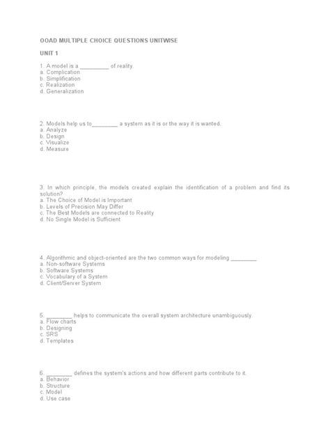 object oriented analysis and design multiple choice questions with answers and explanations