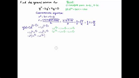 second order constant coefficient ode solve distinct complex roots youtube