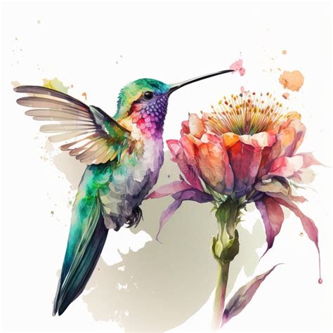 Desenho Do Beija flor E Flores Aquarela Fundo Gerativo Ai Ilustração