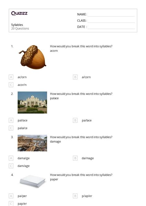 50 Syllables Worksheets For 6th Grade On Quizizz Free Printable