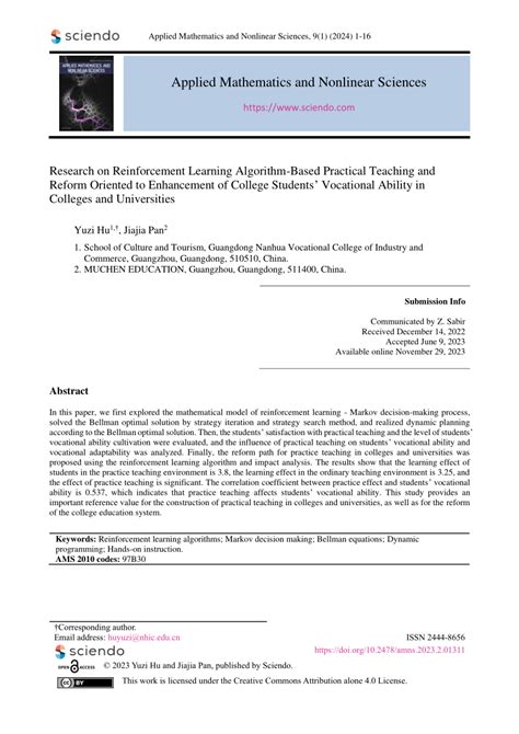 pdf research on reinforcement learning algorithm based practical teaching and reform oriented