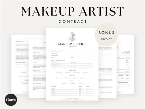 Makeup Artist Contract Editable Template MUA Agreement Makeup Service