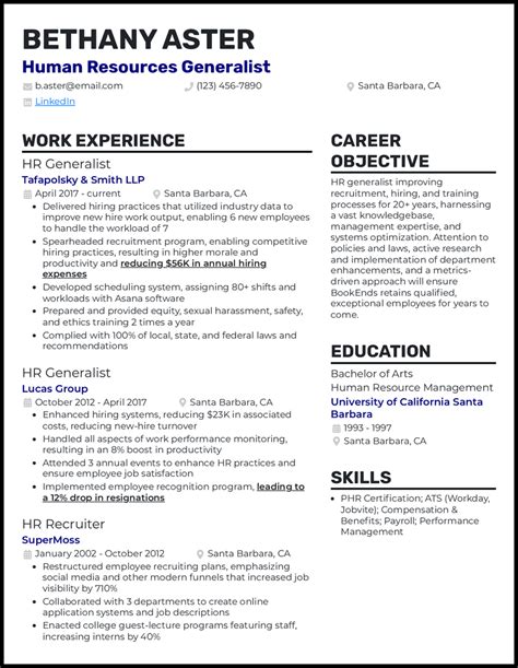 Human Resources Generalist Resume Examples For