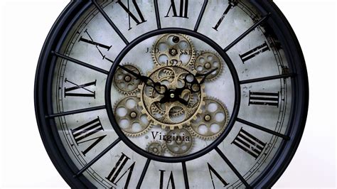 Vintage Metall Wanduhr mit bewegenden Zahnrädern rustikal robust