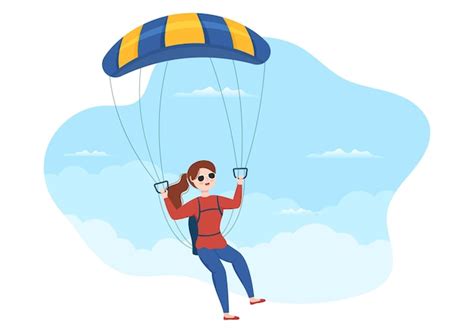 Ilustración deportiva de paracaidismo con paracaidistas que usan