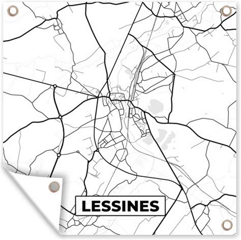 Tuinposters Stadskaart Zwart Wit Kaart Lessines België