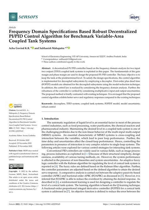 pdf frequency domain specifications based robust decentralized pi pid control algorithm for
