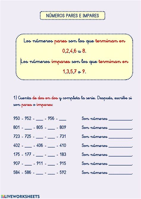 NÚMEROS PARES E IMPARES interactive exercise Numeros pares e impares