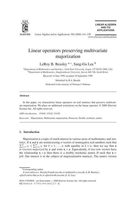 pdf linear operators preserving multivariate majorization