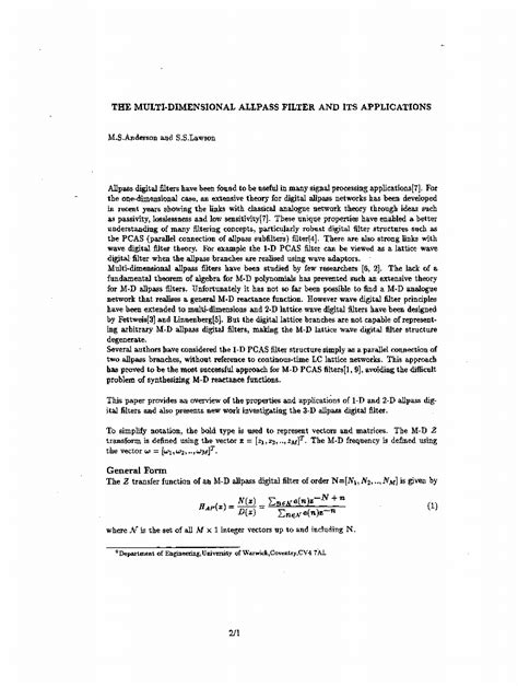 The Multi Dimensional Allpass Filter And Its Applications Iet