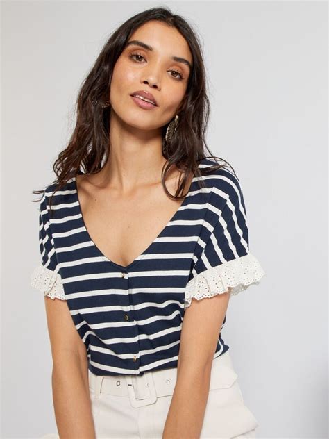 Tee shirt marinière avec manches brodées Marine blanc Kiabi 8 00