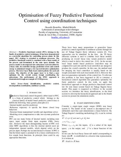 pdf optimisation of fuzzy predictive functional control using coordination techniques