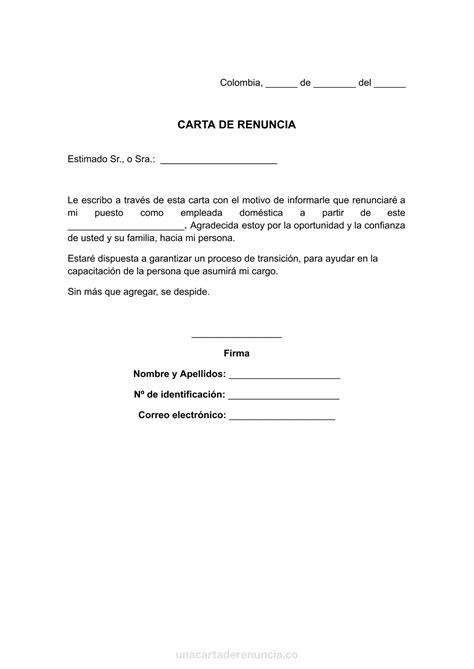 Carta De Renuncia Voluntaria De Empleada Dom Stica