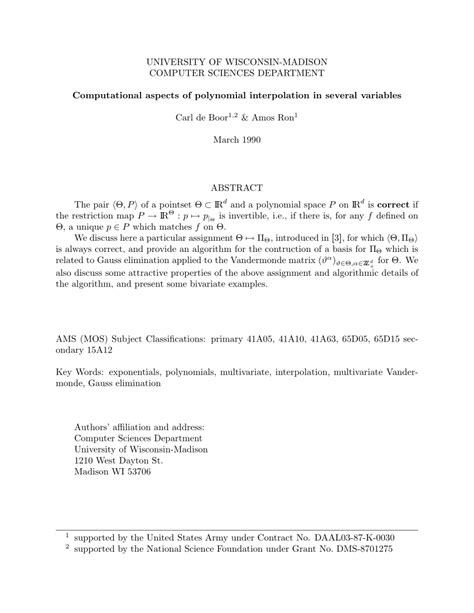 pdf computational aspects of polynomial interpolation in several variables