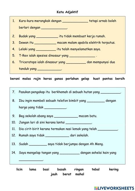 Kata Adjektif Online Exercise For Darjah 4 6 Malay Language