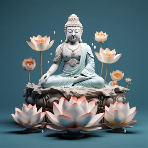 Estatua De Buda Y Flores De Loto Foto Premium
