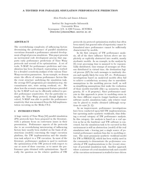 pdf a testbed for parallel simulation performance prediction