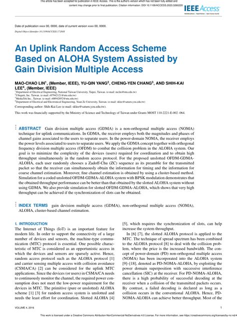 pdf an uplink random access scheme based on aloha system assisted by gain division multiple access