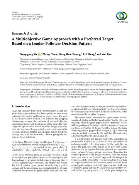 pdf a multiobjective game approach with a preferred target based on a leader follower decision