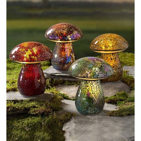 Plow Hearth Glass Mosaic Mushroom Lawn Ornament Amber Mozaik