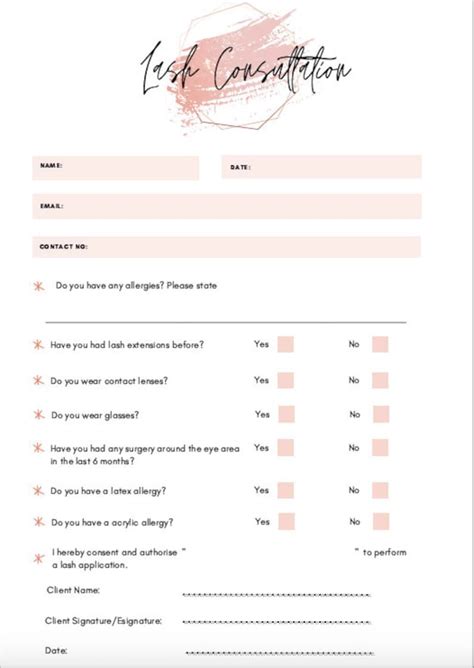 Eyelash Extension Consent And Consultation Form Waiver For Lash