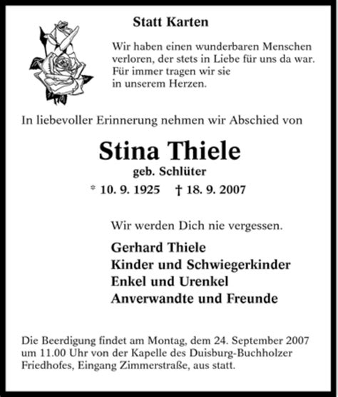 Traueranzeigen Von Stina Thiele Trauer In NRW De