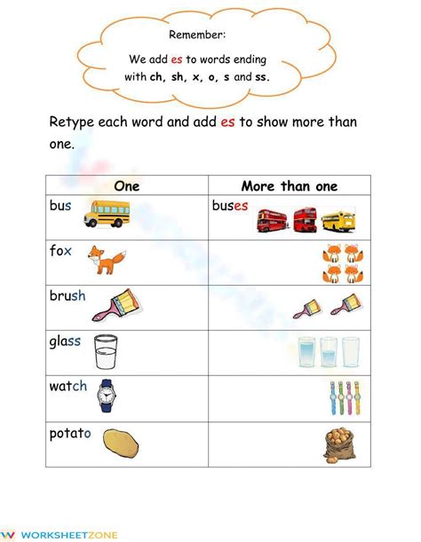 Plurals Adding Es Worksheet