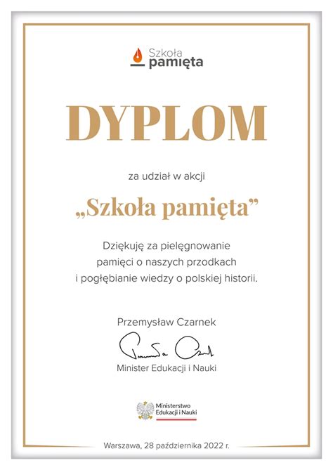 Podziękowanie za udział w akcji Szkoła pamięta Szkoła Podstawowa nr
