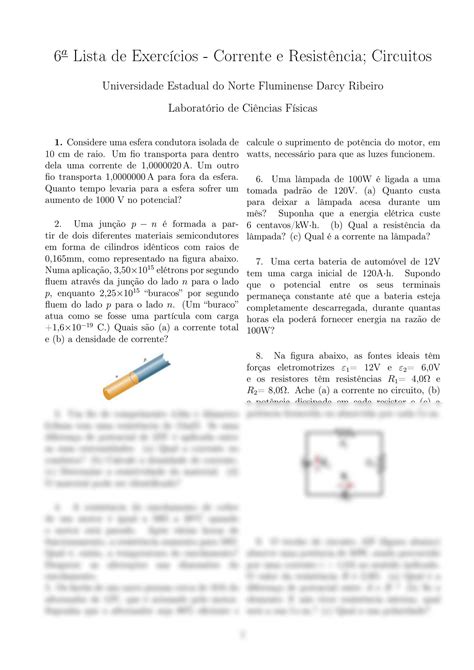SOLUTION 6a Lista De Exercicios Corrente E Resist Ncia Circuitos