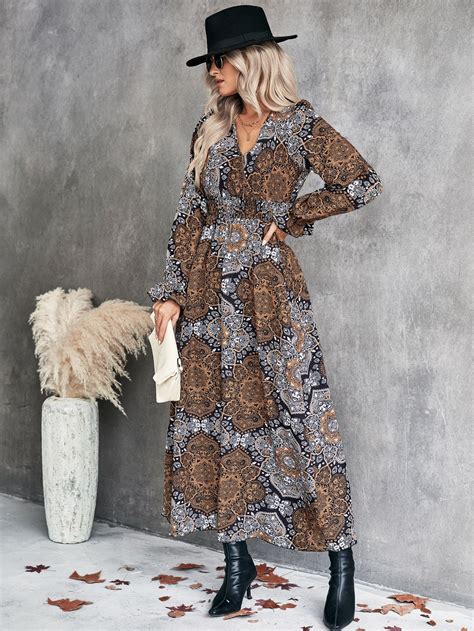 Paisley Print Flounce Sleeve Dress SHEIN UK