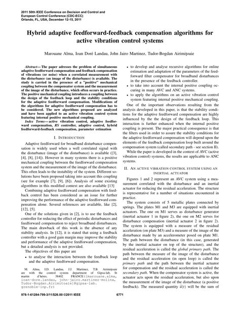pdf hybrid adaptive feedforward feedback compensation algorithms for active vibration control