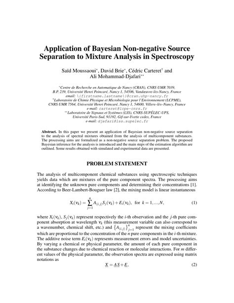 pdf application of bayesian non‐negative source separation to mixture analysis in spectroscopy