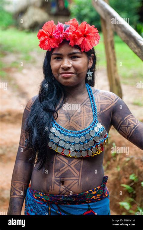 An Indigenous Embera Woman Dressed Up For Visitors In Her Village On