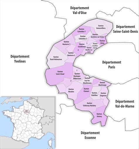 Carte des cantons du département des Hauts de Seine
