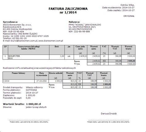 Faktura zaliczkowa jak prawidłowo ją wystawić Fakturowanie PRO