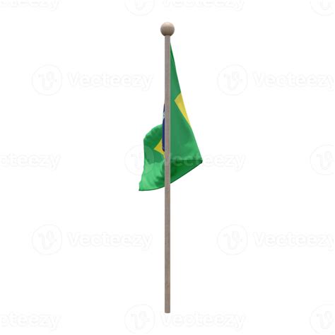 bandeira de ilustração 3d do brasil no poste mastro de madeira