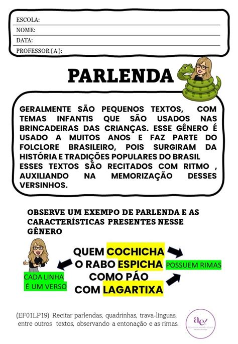 ATIVIDADE PARA IMPRIMIR O QUE SÃO PARLENDAS Atividades para
