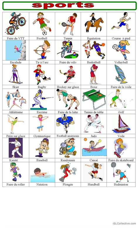 Sports imagier dictionnaire visuel Français FLE fiches pedagogiques