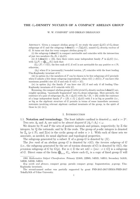 pdf the g δ density nucleus of a compact abelian group