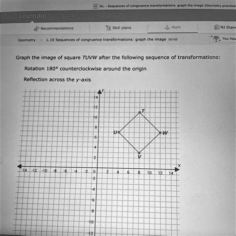 graph the image of square tuvw after the following sequence of transformations rotation 180