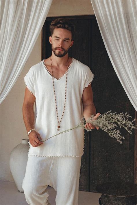 Boho Shirt Men With Knots Boho Bohemian Hhandmade Mens Clothing Off