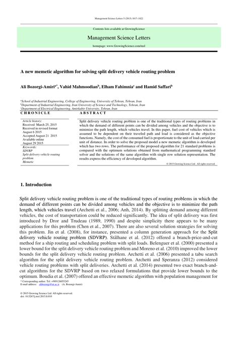 pdf a new memetic algorithm for solving split delivery vehicle routing problem