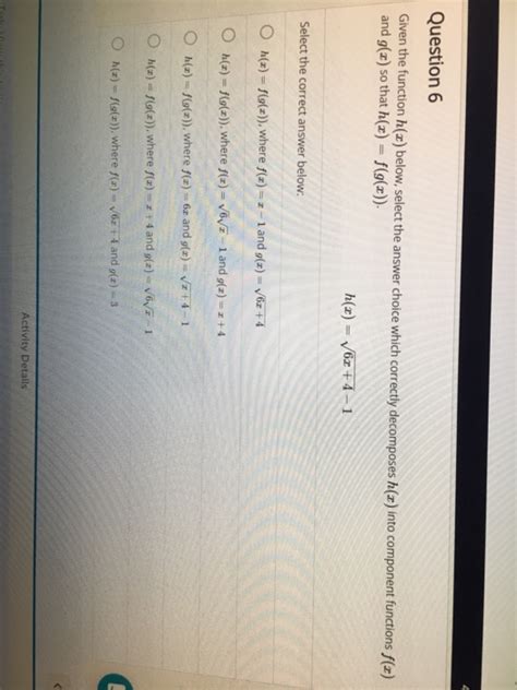 solved question 6 given the function h x below select the