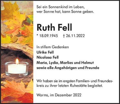 Traueranzeigen Von Ruth Fell Vrm Trauer De