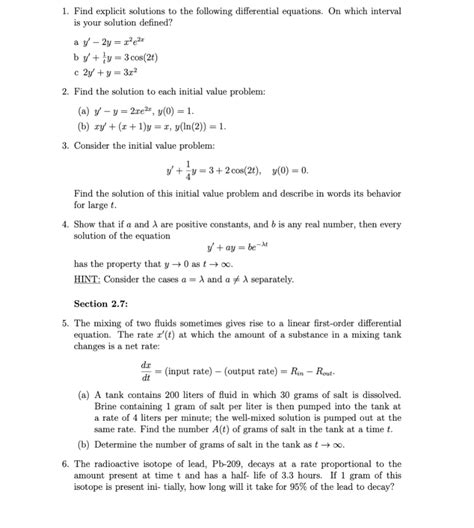 solved 1 find explicit solutions to the following