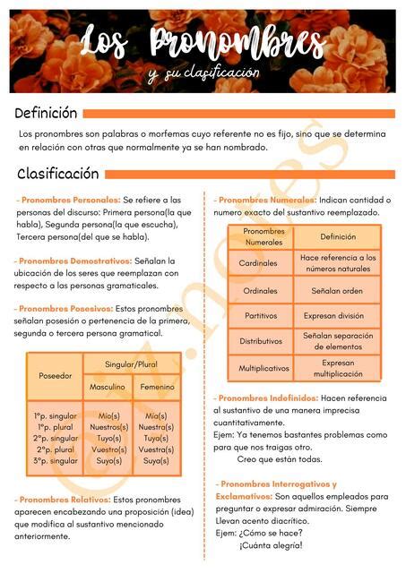 Los Pronombres y su clasificación uDocz