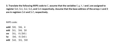 solved 3 translate the following mips code to c assume