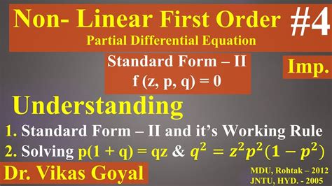 non linear partial differential eq of first order 4 in hindi imp standard form ii youtube