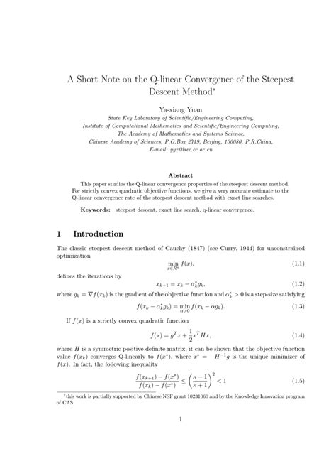 pdf a short note on the q linear convergence of the steepest descent method